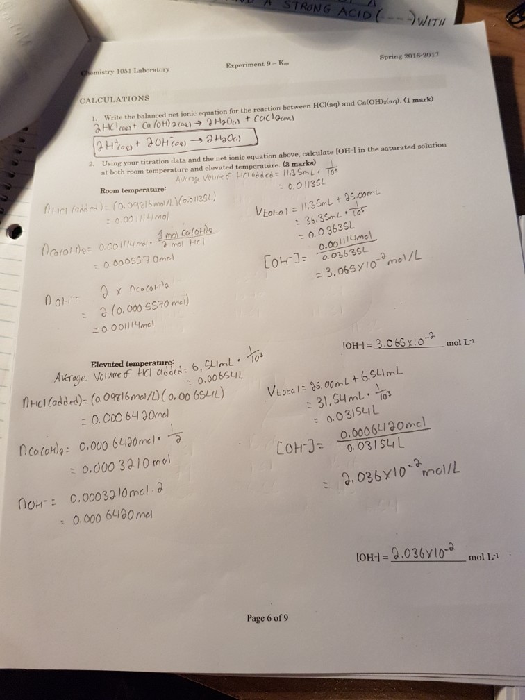 Solved Chemistry 1051 Laboratory Spring 2016-2017 Experiment | Chegg.com