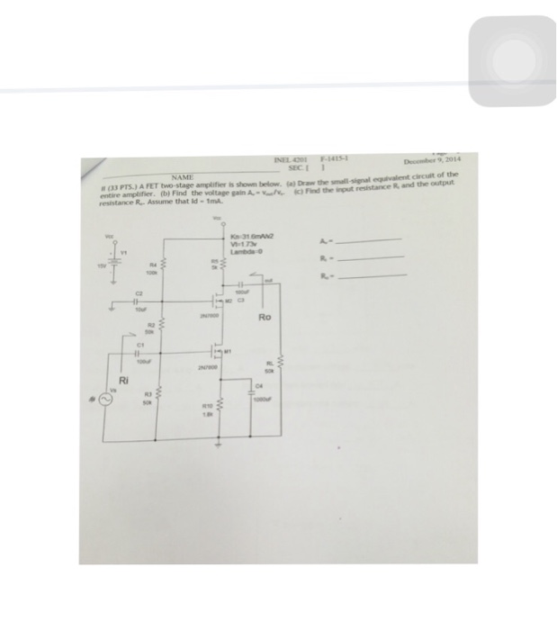 Solved A FET two-stage amplifier is shown below. (a) draw | Chegg.com