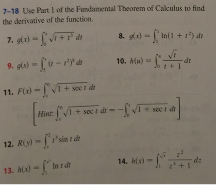 Solved Use Part 1 of the Fundamental Theorem of Calculus to | Chegg.com