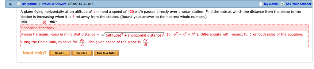 Solved 5. 0/1 points| Previous Answers SCalcET8 3.9.013 My | Chegg.com