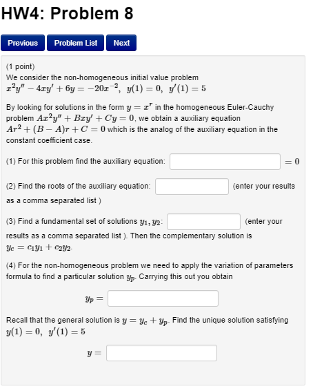 Solved HW4: Problem 8 Previous Problem List Next (1 point) | Chegg.com