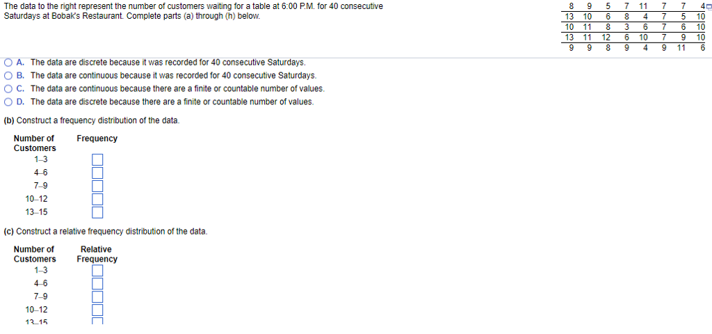 Solved The data to the right represent the number of | Chegg.com