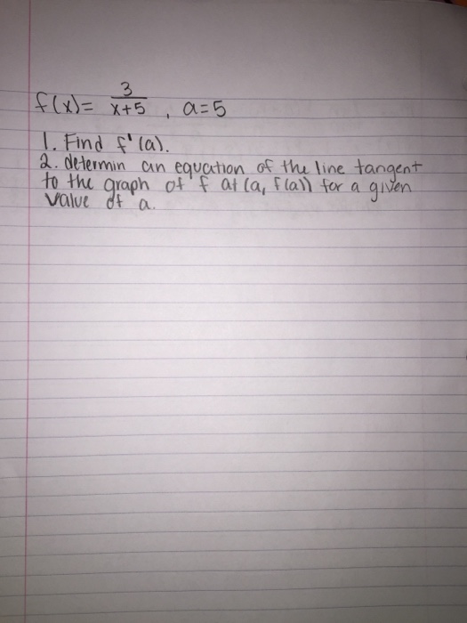 Solved F(x) = 3/x+5 , a = 5 Find f1' (a) Determine an | Chegg.com