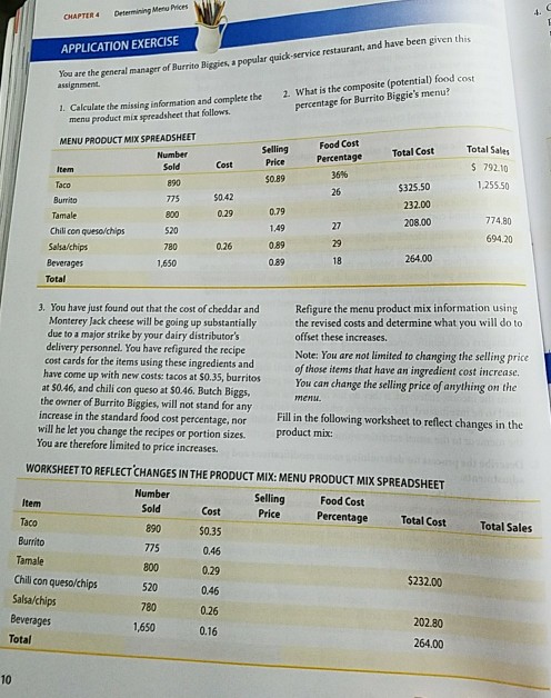 Solved Determining Menu Prices CMAPTER4 APPLICATION EXERCISE | Chegg.com