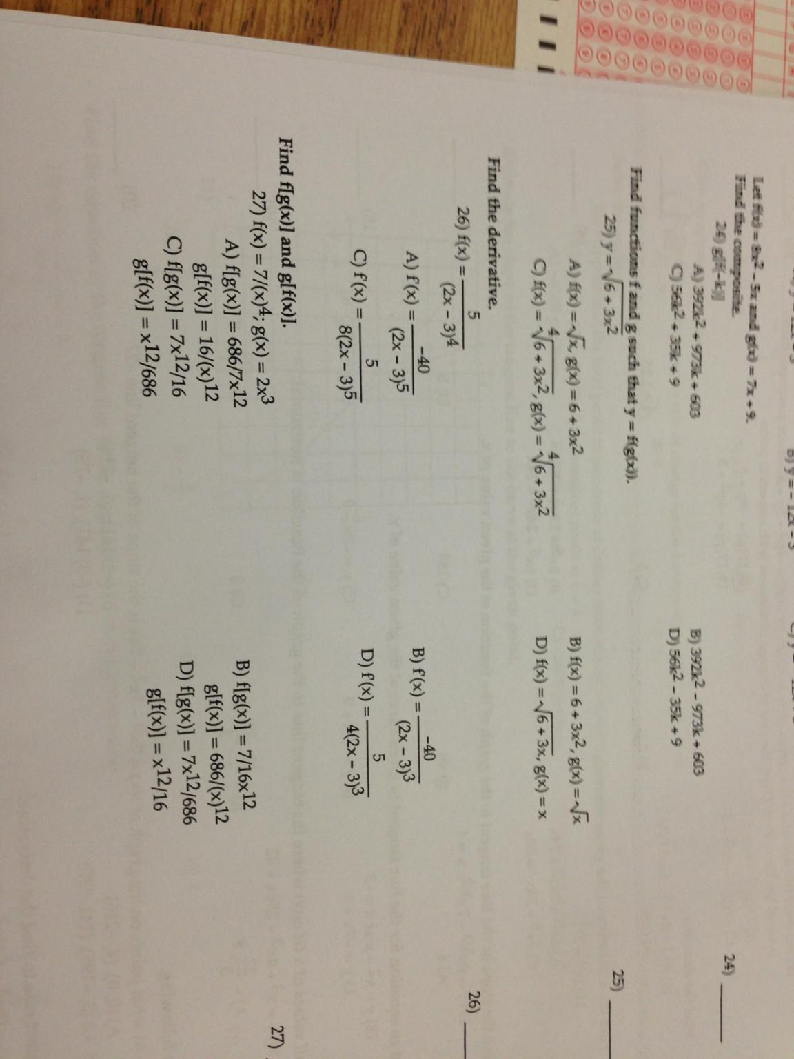 Solved Let f(x) = 8x2 - 5x and g(x) = 7x + 9. Find composite | Chegg.com
