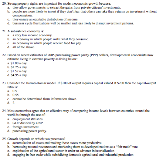 Solved 20. Strong property rights are important for modern | Chegg.com