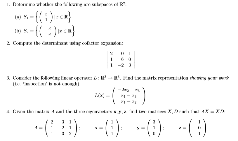 Solved I. Determine whether the following are subspaces of | Chegg.com
