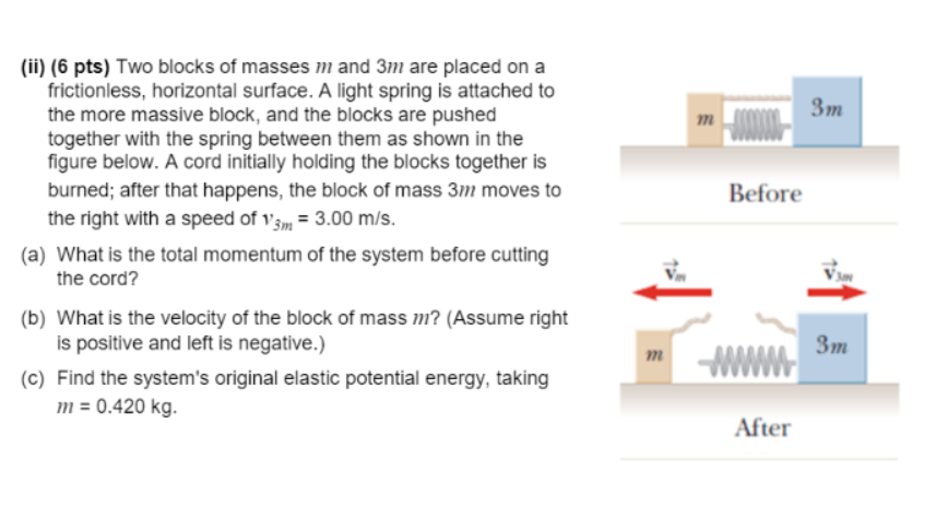 Solved (ii) (6 pts) Two blocks of masses m and 3m are placed | Chegg.com Solved (ii) (6 pts) Two blocks of masses m and 3m are placed | Chegg.com