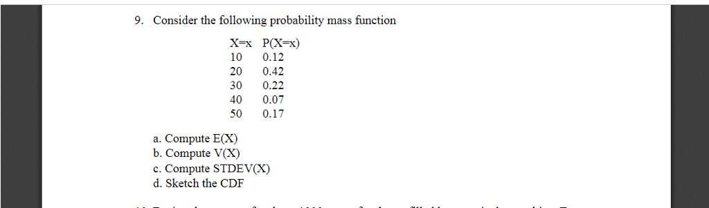 Solved 9. Consider the following probability mass function | Chegg.com