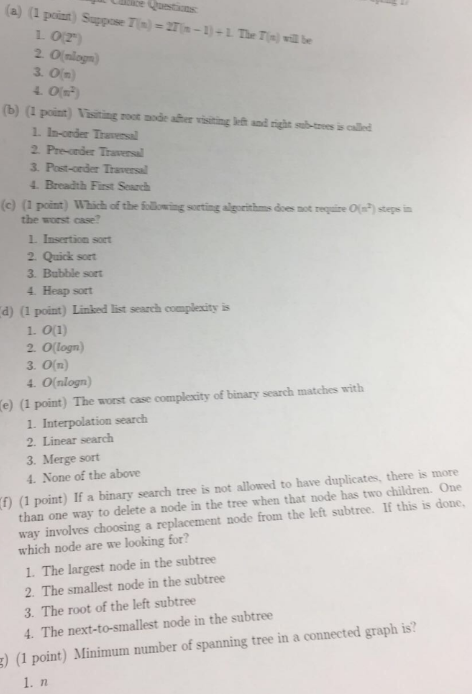 Solved (a) (1 poiat) Suppose Tia)-2-1-1 The Tin will be 1 02 | Chegg.com