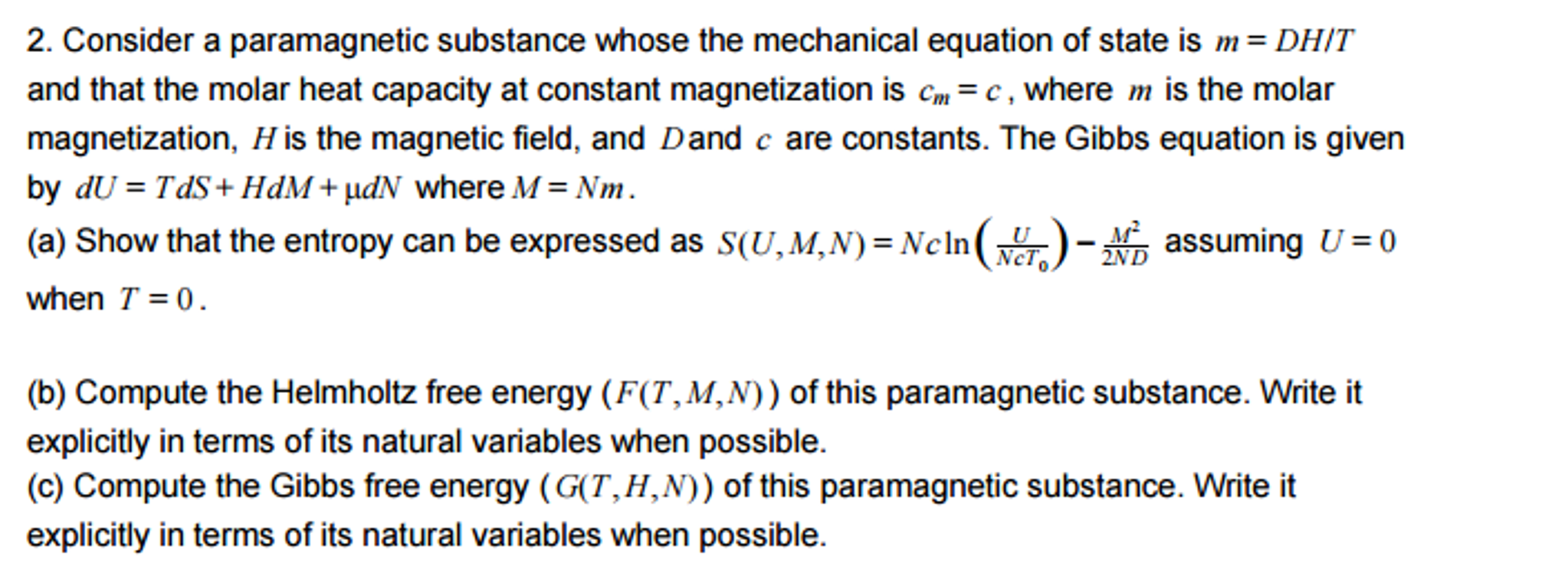 Consider a paramagnetic substance who's the | Chegg.com