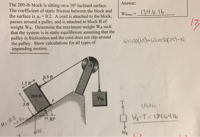 Solved The 200-lb block is sitting on a 30 degree inclined | Chegg.com