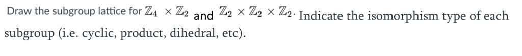 Solved Draw the subgroup lattice for Z4 × Z2 and Z2 × Z2 × | Chegg.com