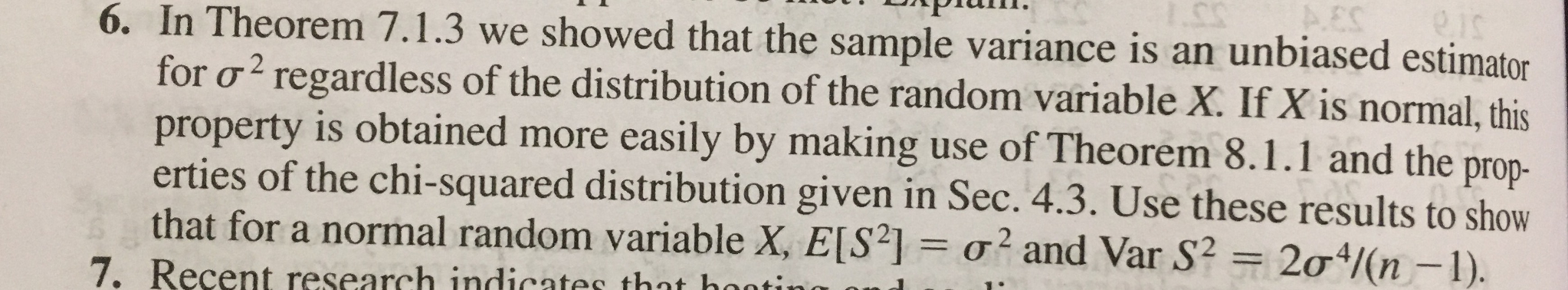 In Theorem 7.1.3 we showed that the sample variance | Chegg.com