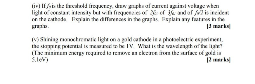 Solved (iv) If fo is the threshold frequency, draw graphs of | Chegg.com
