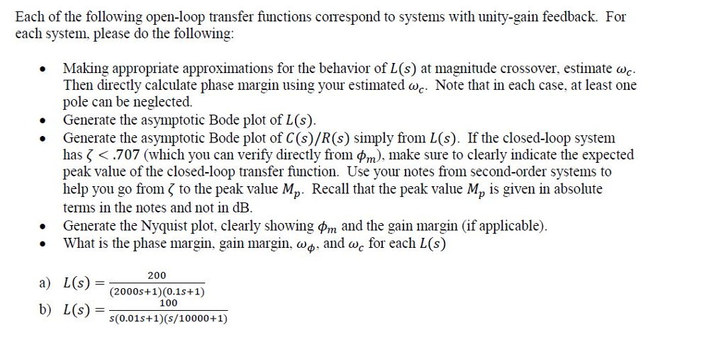 Solved Each of the following open-loop transfer functions | Chegg.com