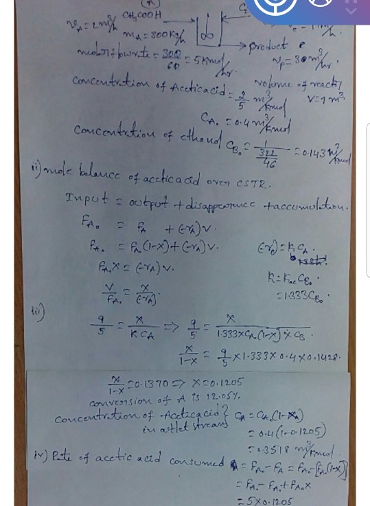 Solved Process 2 (Slow reaction in CSTR): Consider the | Chegg.com