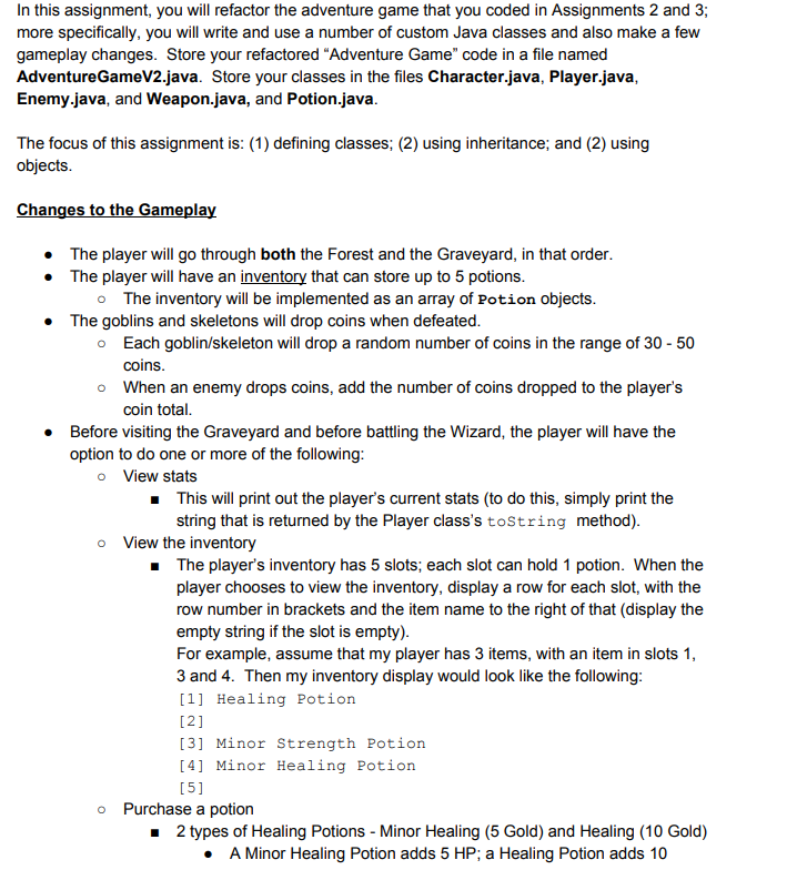 In this assignment, you will refactor the adventure | Chegg.com