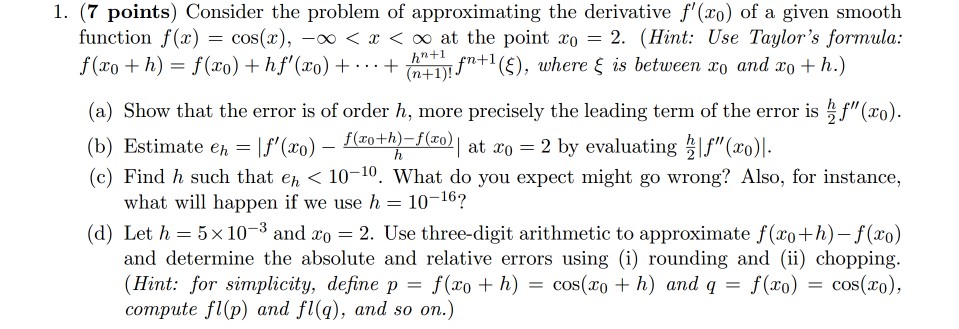 Solved 1. (7 points) Consider the problem of approximating | Chegg.com