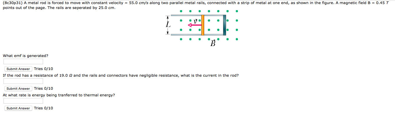Solved A metal rod is forced to move with constant velocity | Chegg.com