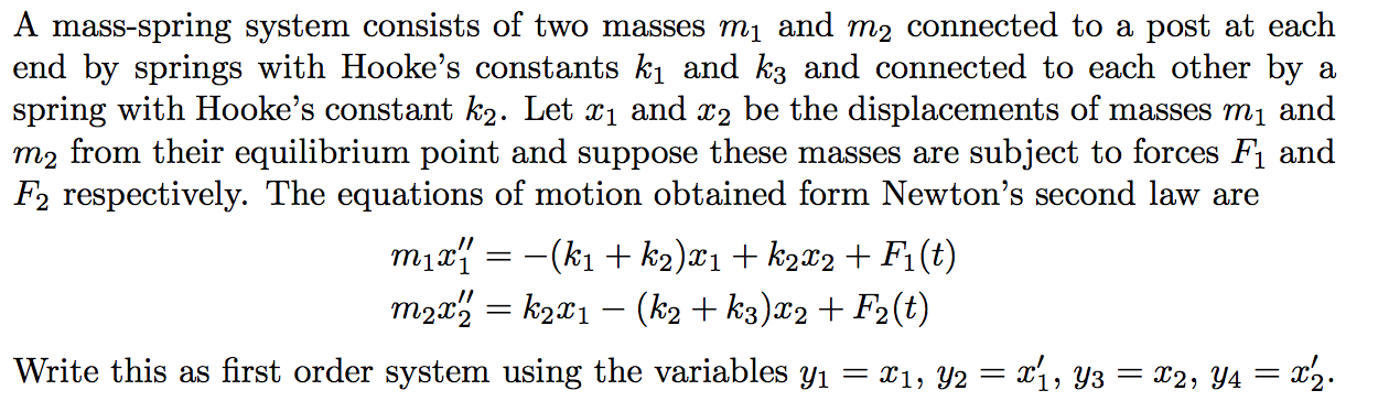 Solved A mass-spring system consists of two masses m1 and m2 | Chegg.com