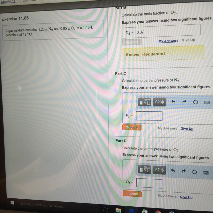 Solved A gas mixture contains 1.25 g N_2 and 0.85 g O_2 in a | Chegg.com