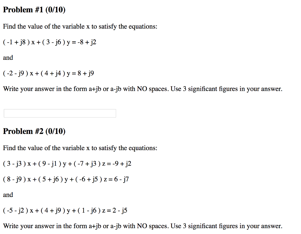 Solved Problem #1 (0/10) Find the value of the variable x to | Chegg.com