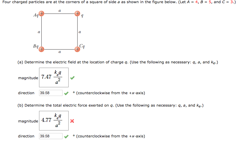 Solved Four charged particles are at the corners of a square | Chegg.com