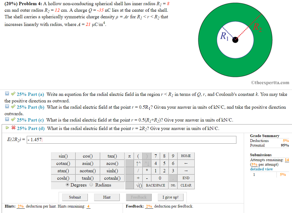 Solved (20%) Problem 4: A hollow non-conducting spherical | Chegg.com