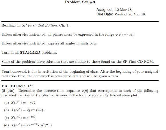 Solved Problem Set #9 Assigned: 12 Mar 18 Due Date: Week of | Chegg.com