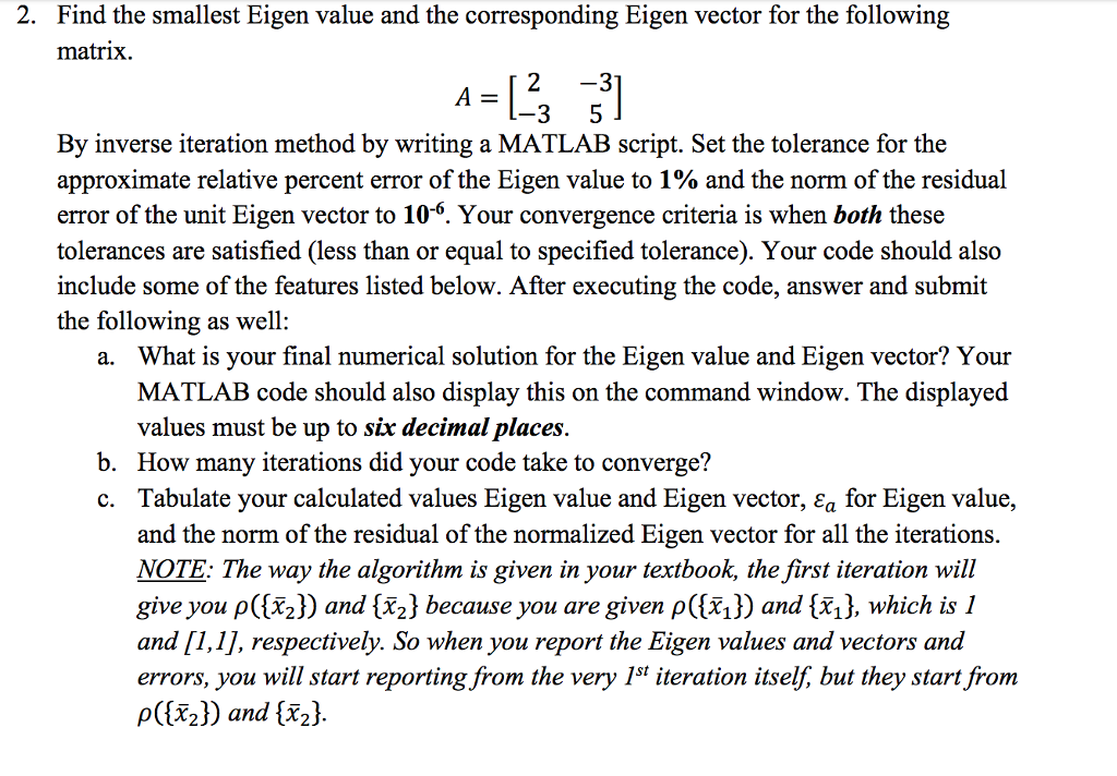 2. Find the smallest Eigen value and the | Chegg.com