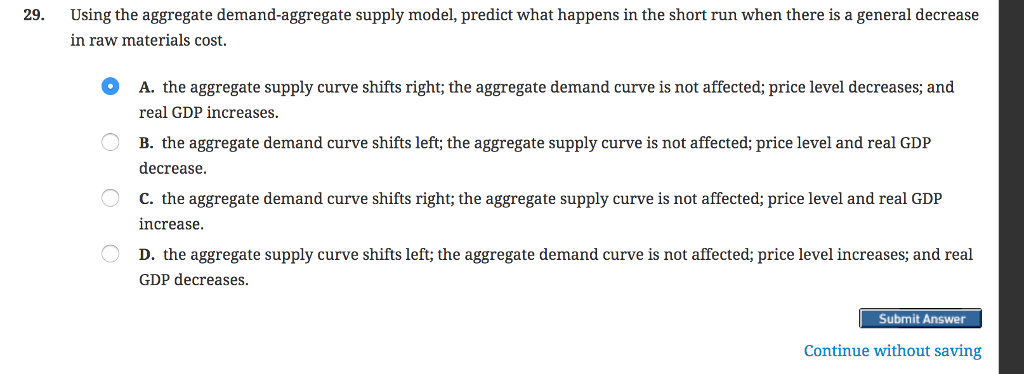 Solved 29 Using the aggregate demand-aggregate supply model, | Chegg.com