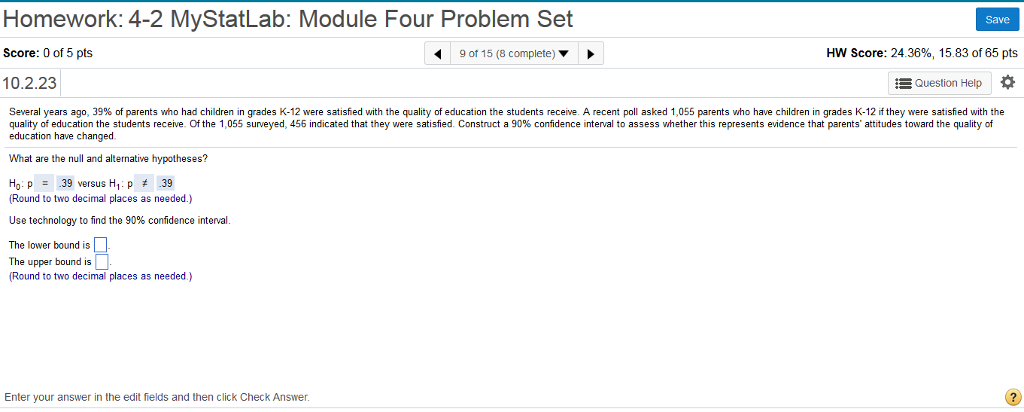 Solved Save Homework: 4-2 MyStatLab: Module Four Problem Set | Chegg.com