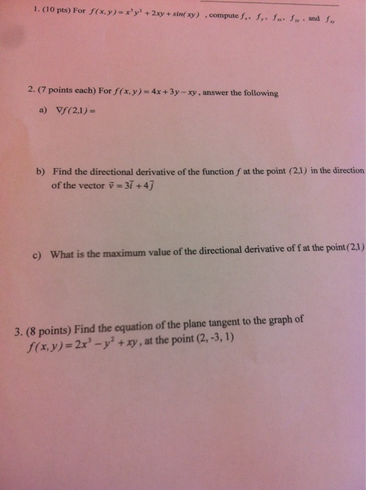 Solved For f(x, y) = 4x + 3y - xy, answer the following | Chegg.com