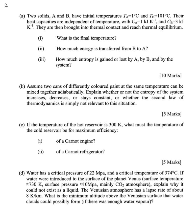Solved 2 A Two Solids A And B Have Initial Temperatures