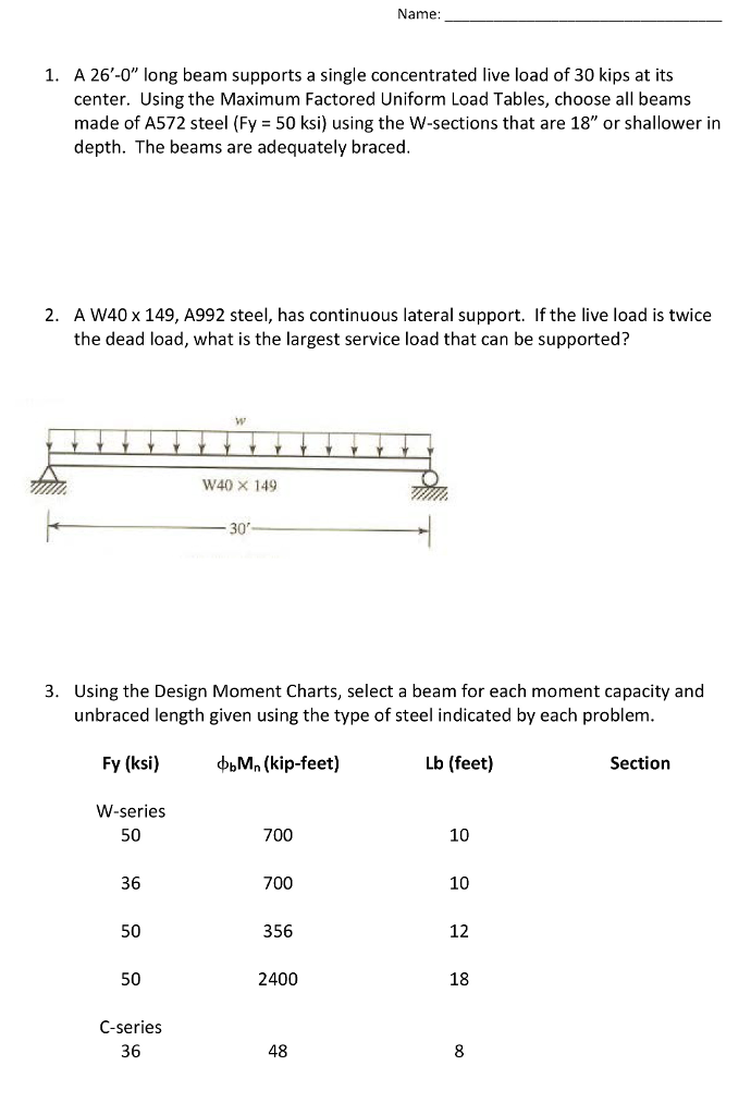 Solved Name 1. A 26'-0" long beam supports a single | Chegg.com