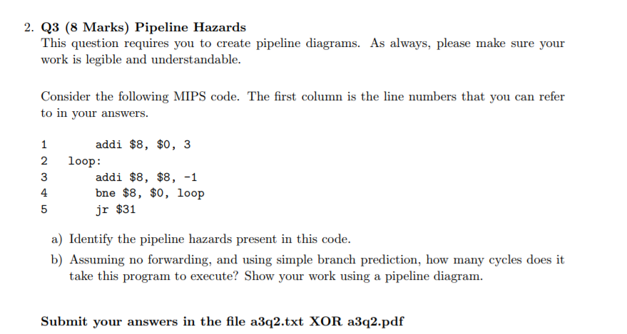 2. Q3 (8 Marks) Pipeline Hazards This question | Chegg.com