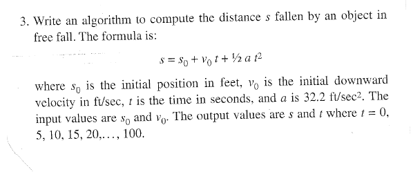 Solved Write an algorithm to compute the distance s fallen | Chegg.com