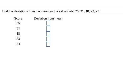 Solved Find the deviations from the mean for the set of | Chegg.com