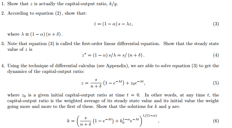 Show that z is actually the capital-output ratio, | Chegg.com