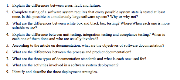 Solved 1. Explain the differences between error, fault and | Chegg.com
