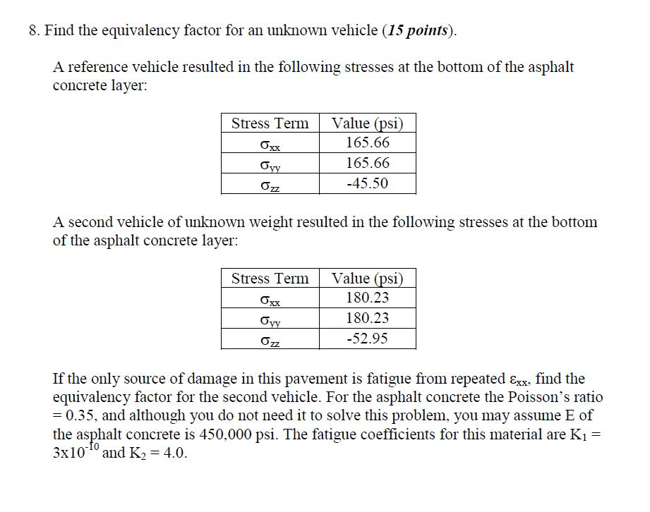 Find the equivalency factor for an unknown vehicle A | Chegg.com