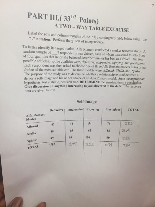 Solved A TWO - WAY TABLE EXERCISE Label the row and column | Chegg.com
