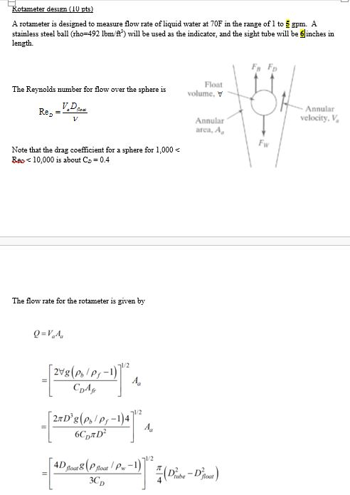 Solved A rotameter is designed to measure flow rate of | Chegg.com