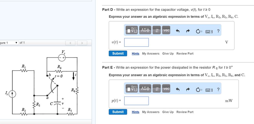 Solved Write an expression for the capacitor voltage, v(t), | Chegg.com