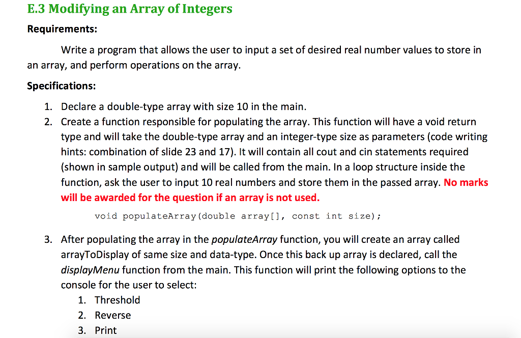 Solved E.3 Modifying an Array of Integers Requirements: | Chegg.com
