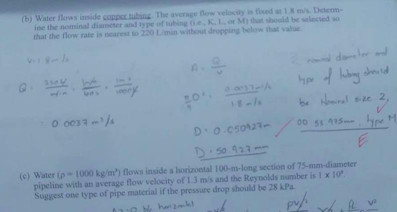 Solved (b) Water flows inside copper tubing. The average | Chegg.com