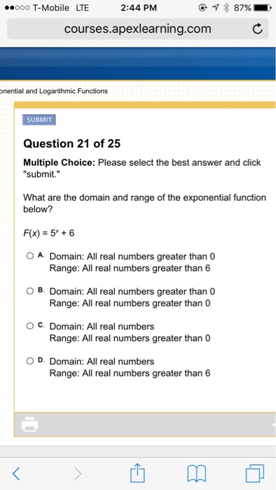 Solved ooo T-Mobile LTE 2:44 PM 87% courses.apexlearning.com | Chegg.com