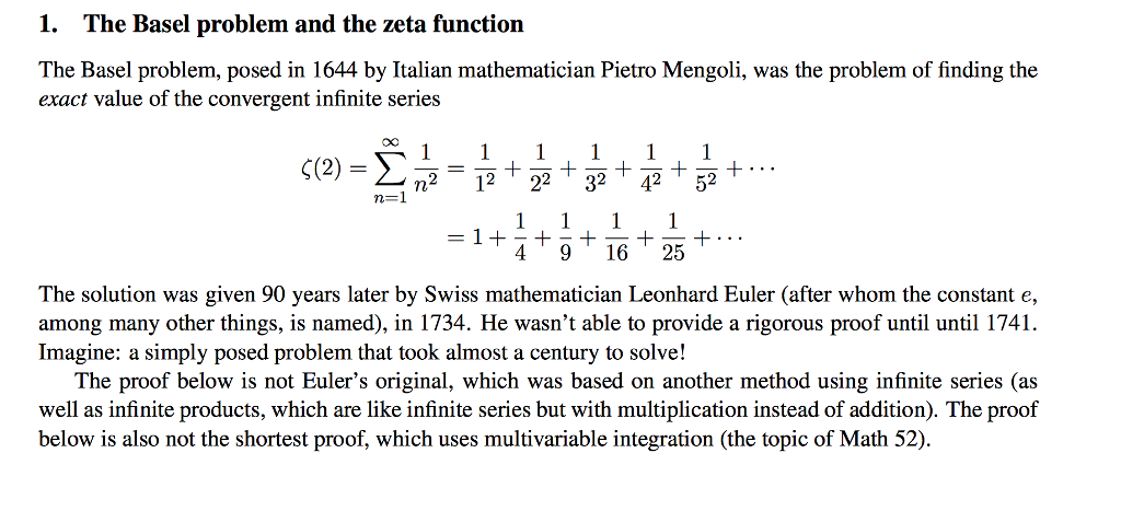 Solved 1. The Basel problem and the zeta function The Basel | Chegg.com