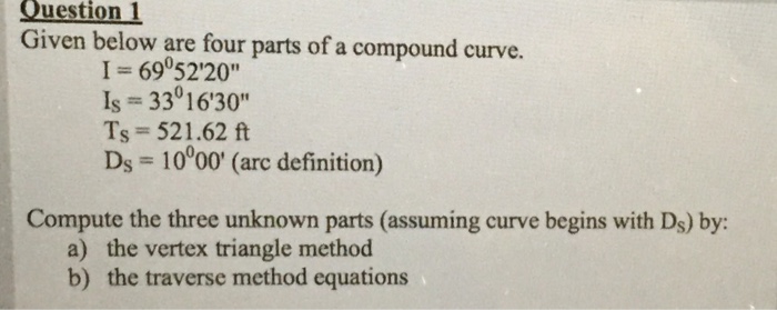 Solved Given below are four parts of a compound curve. | Chegg.com
